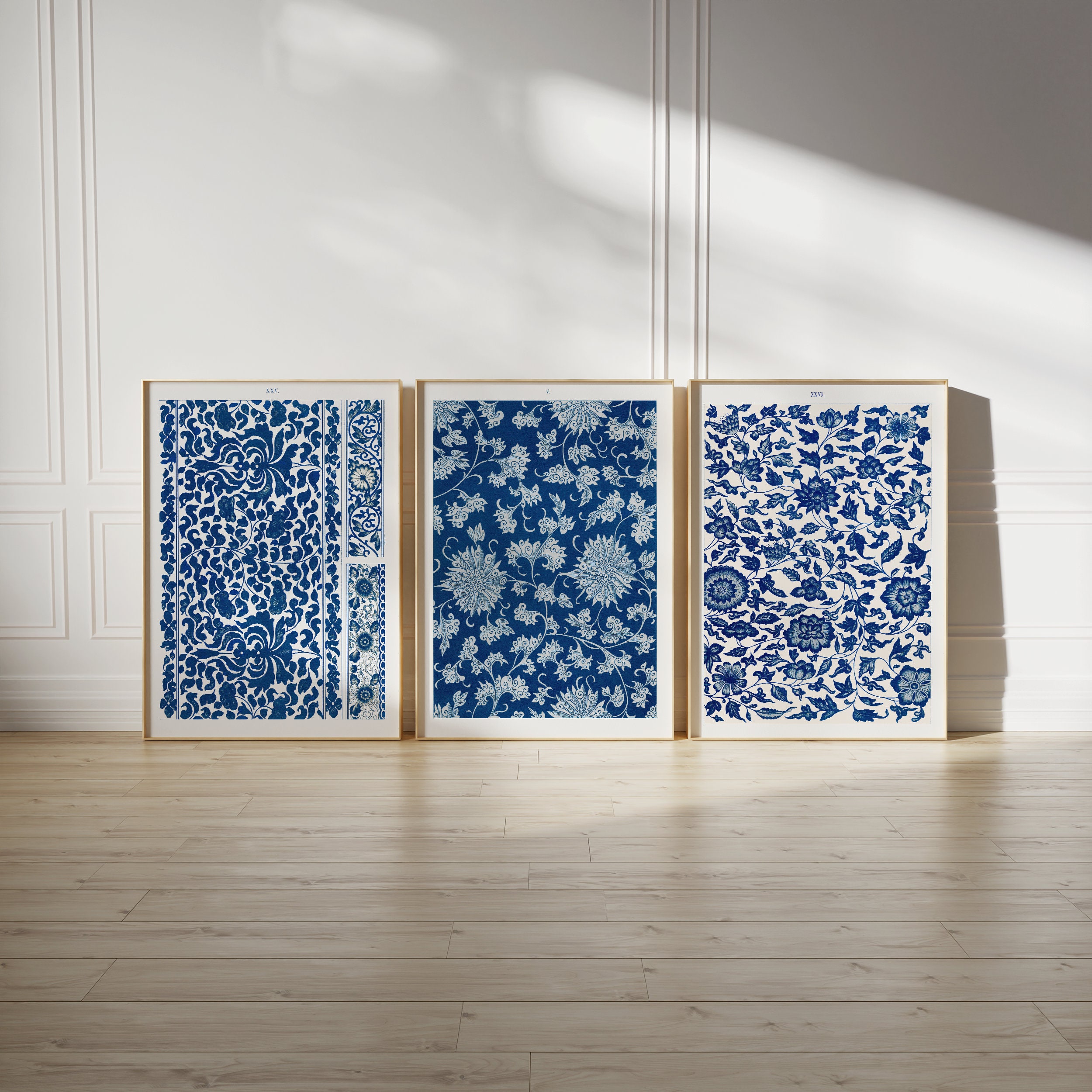 Blue and White Gallery Wall Set Vintage Chinese Pattern Wall - Etsy