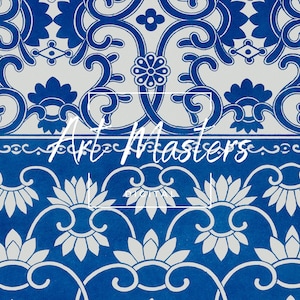 Blue & White Chinese Tile Art Prints: Vintage Gallery Wall Set (digital ...