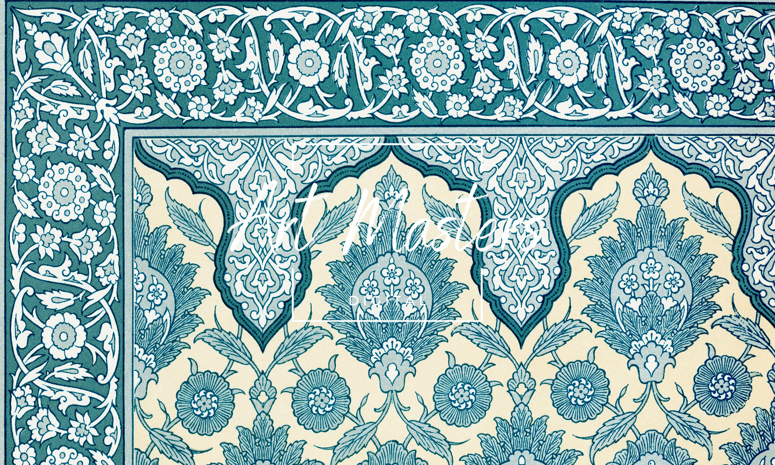 6 Prints Gallery Wall Set, Vintage Arabic Pattern Wall Art, Blue Green ...