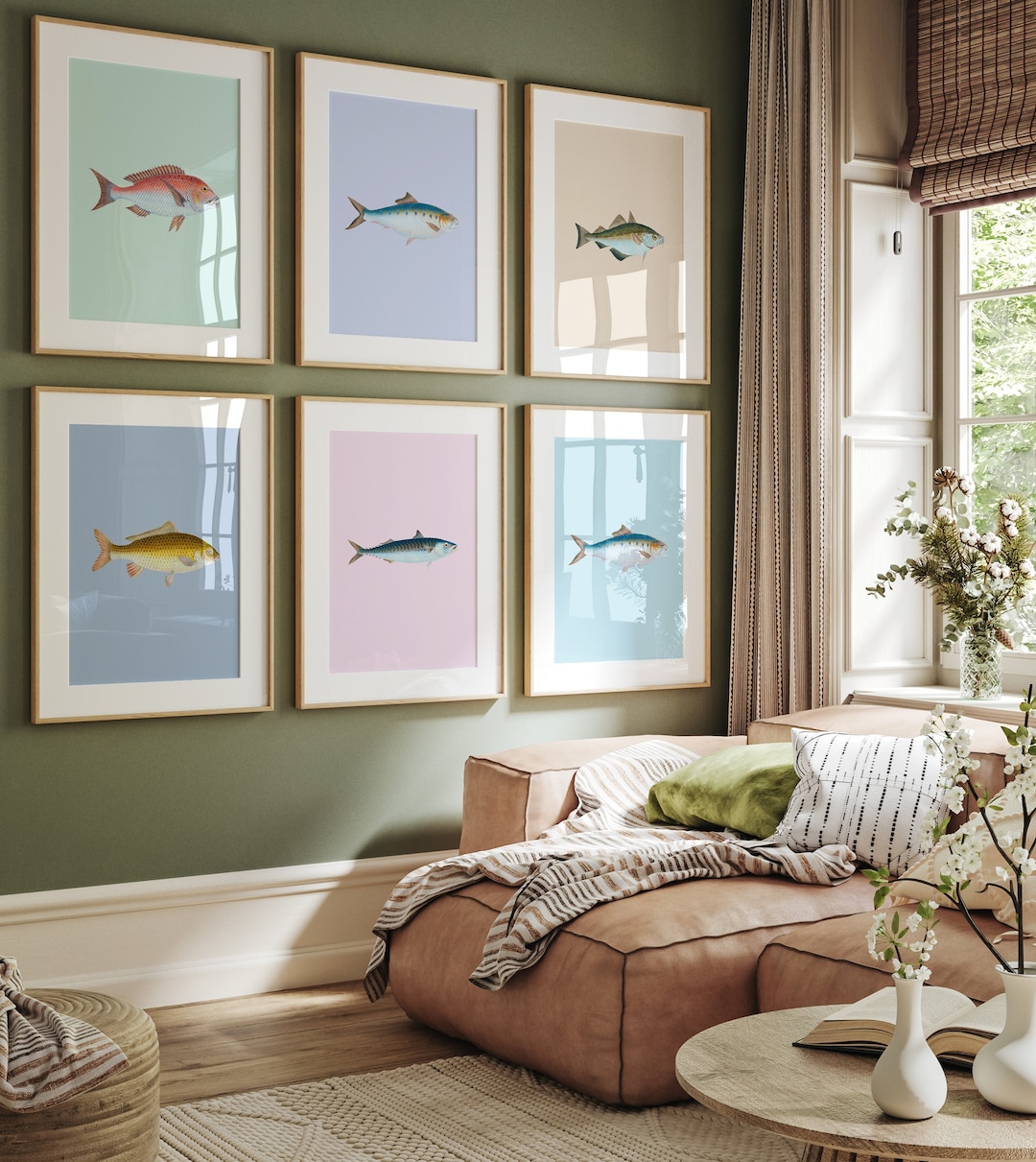 Marine Prints Pastel Gallery Wall Set, Colourful Fish Wall Art, Marine ...