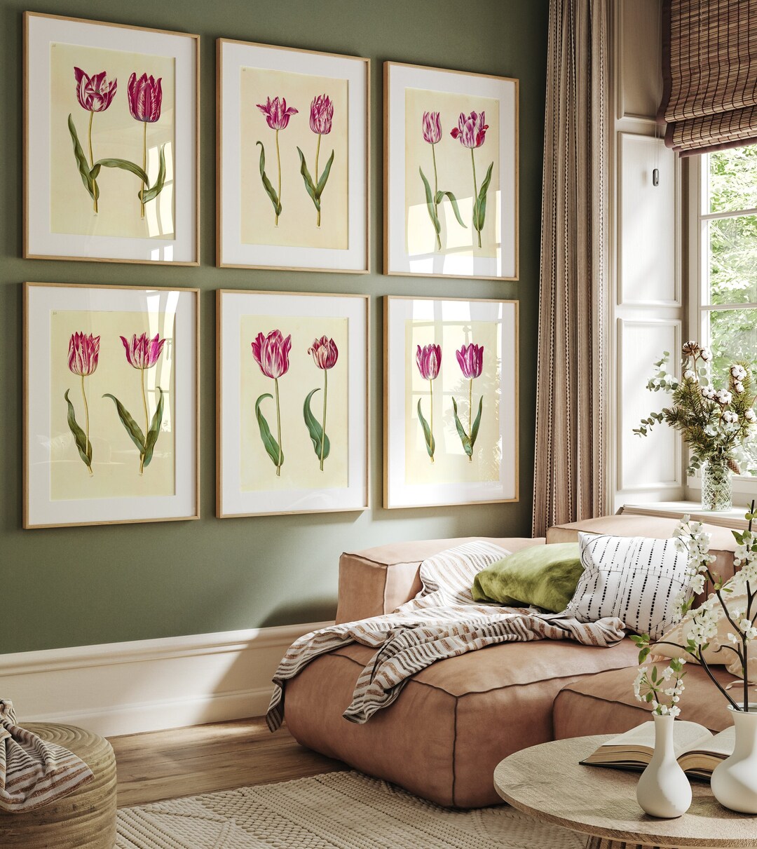 Tulip Print Set, Set of 6 Vintage Printable, Chic Wall Art, Classic ...