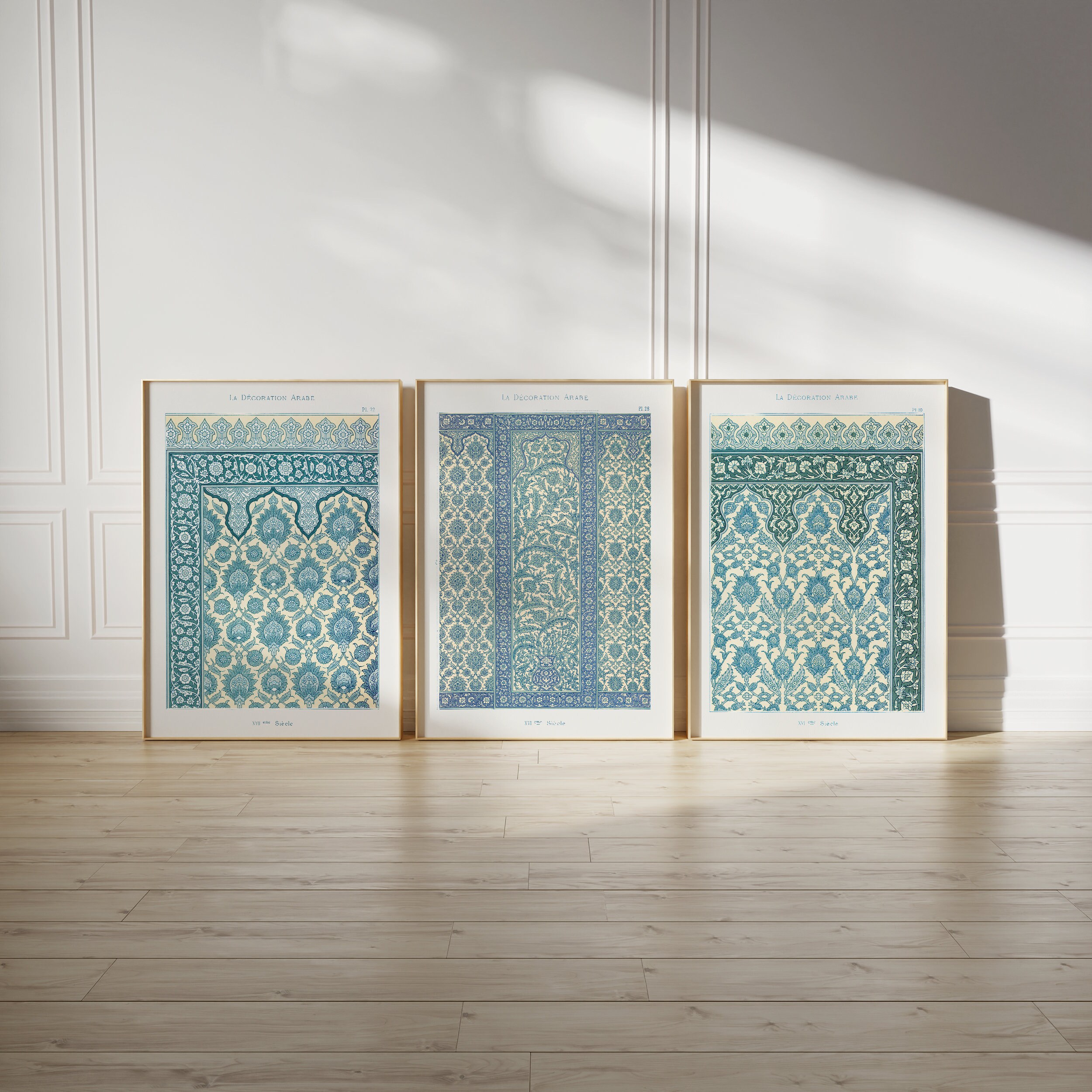 6 Prints Gallery Wall Set, Vintage Arabic Pattern Wall Art, Blue Green ...