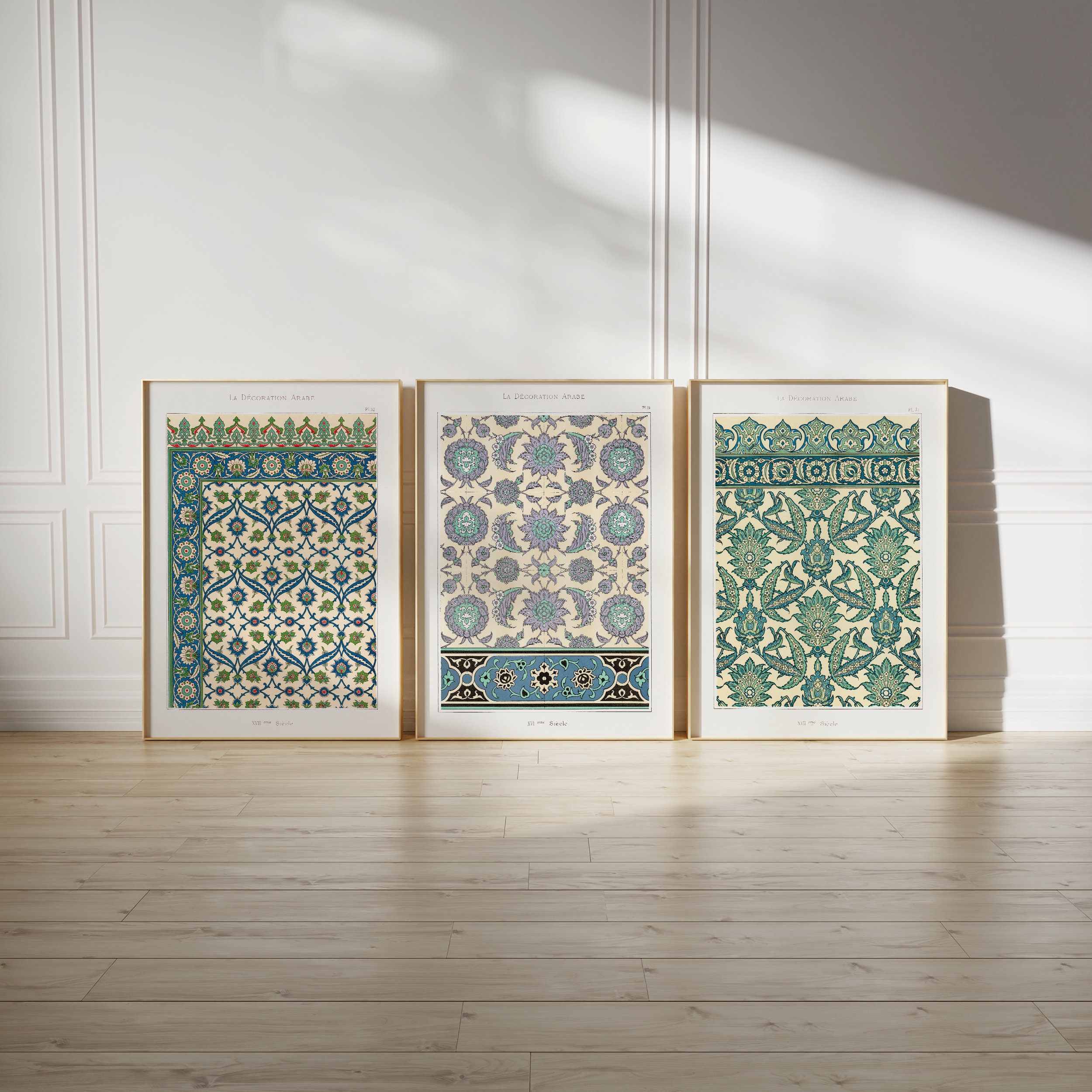 6 Prints Gallery Wall Set, Vintage Arabic Pattern Wall Art, Blue Green ...