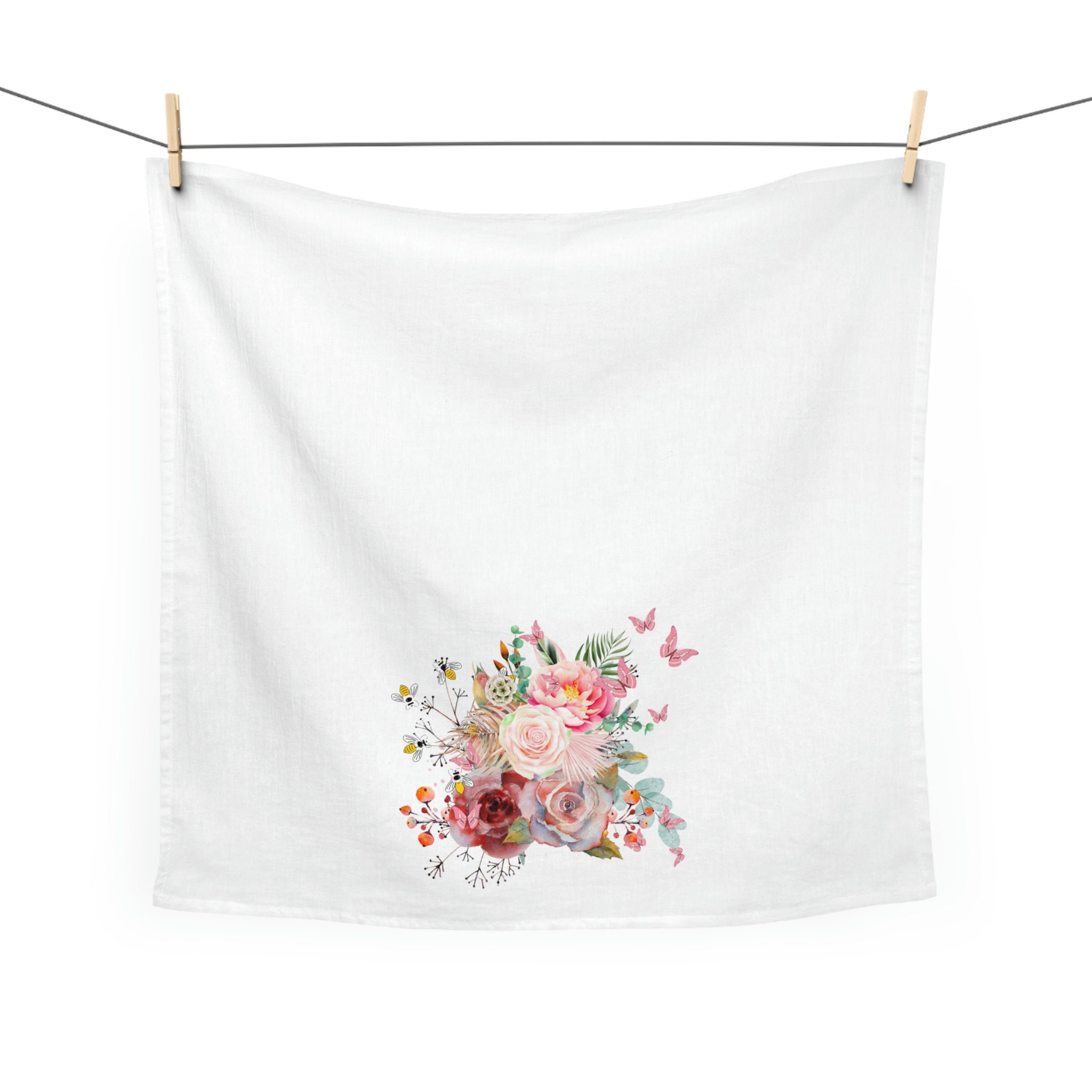 Flower Tea Towel, Vintage Tea Towel, Beautiful Tea Towel, Kitchen Towel ...