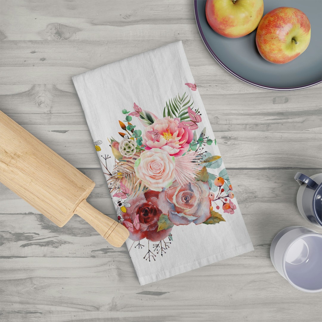 Flower Tea Towel, Vintage Tea Towel, Beautiful Tea Towel, Kitchen Towel ...