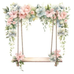 10 Floral Swing Clipart, Flower Swing, Printable Watercolor Clipart ...
