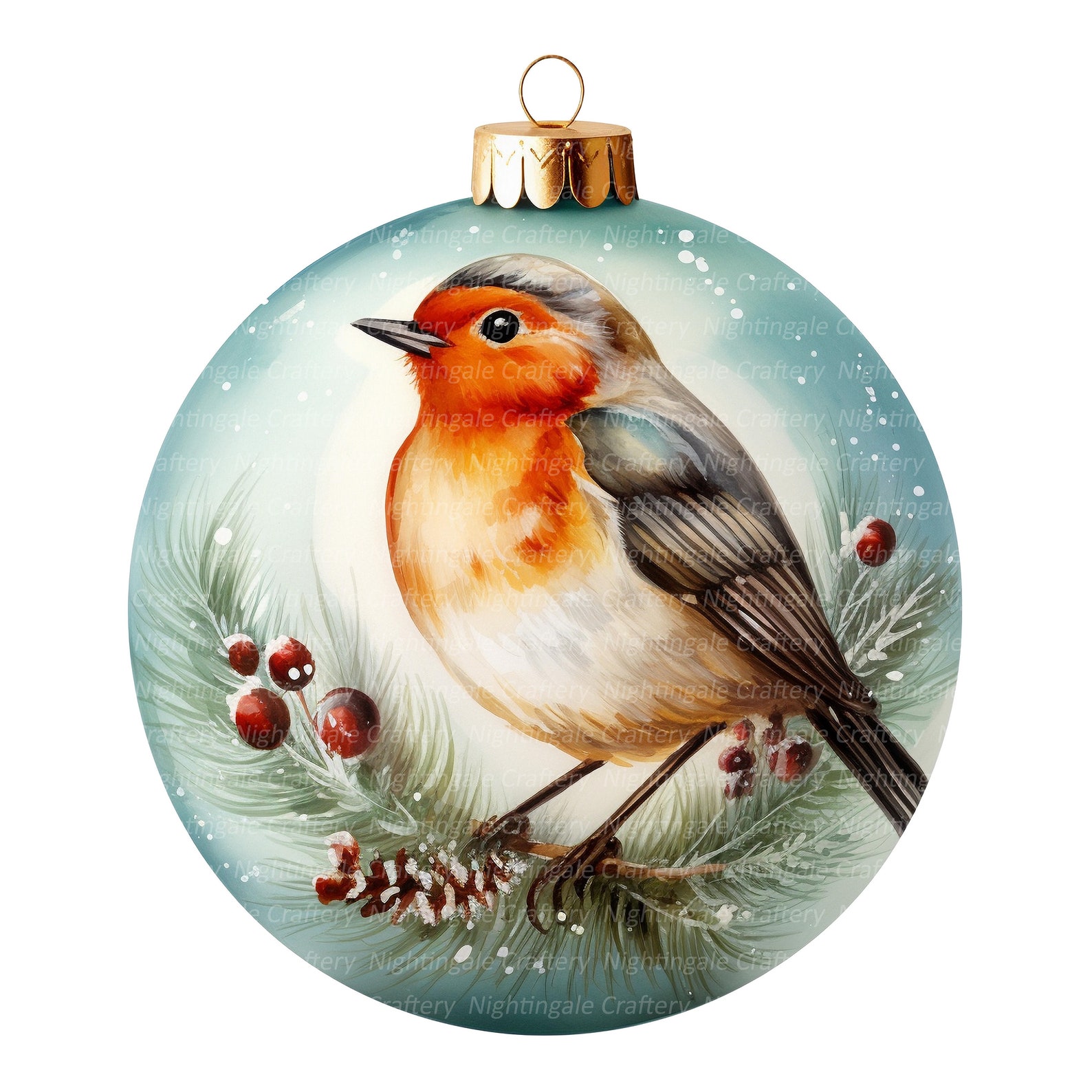 10 Vintage Christmas Robin Bauble Clipart, Printable Watercolor Clipart ...