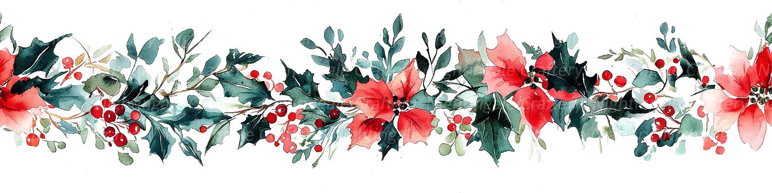 20 Christmas Garland Clipart, Seamless Border, Printable Watercolor ...