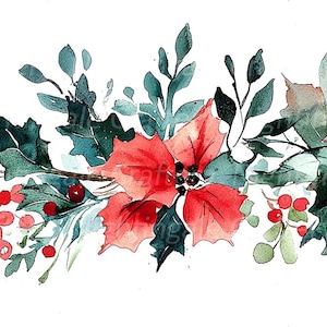 20 Christmas Garland Clipart, Seamless Border, Printable Watercolor ...