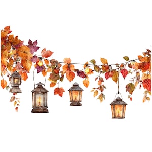 12 Autumn Bunting Clipart, Party Garland Clipart, Printable Watercolor ...