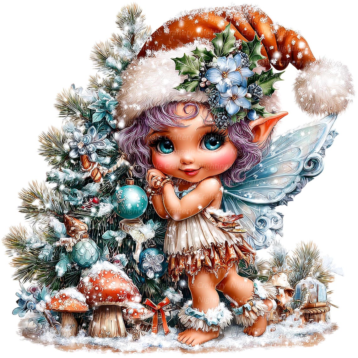 8 Christmas Fairy Illustration, Festive Fairy, Printable Watercolor ...