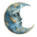 8 Blue Golden Moon Clipart, Moon Face Wall Art, Printable Watercolor ...