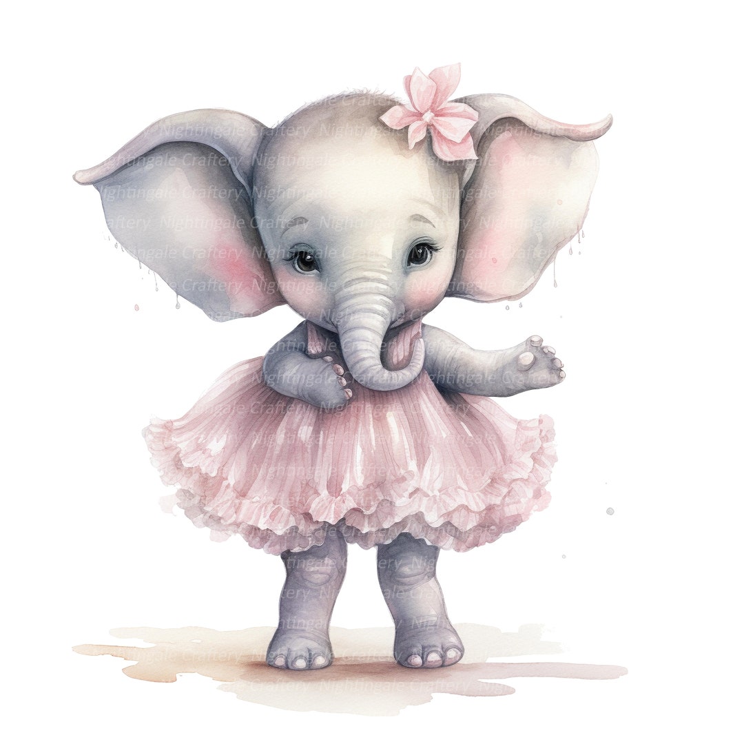 8 Elephant Ballerina Clipart, Elephant Baby, Printable Watercolor ...
