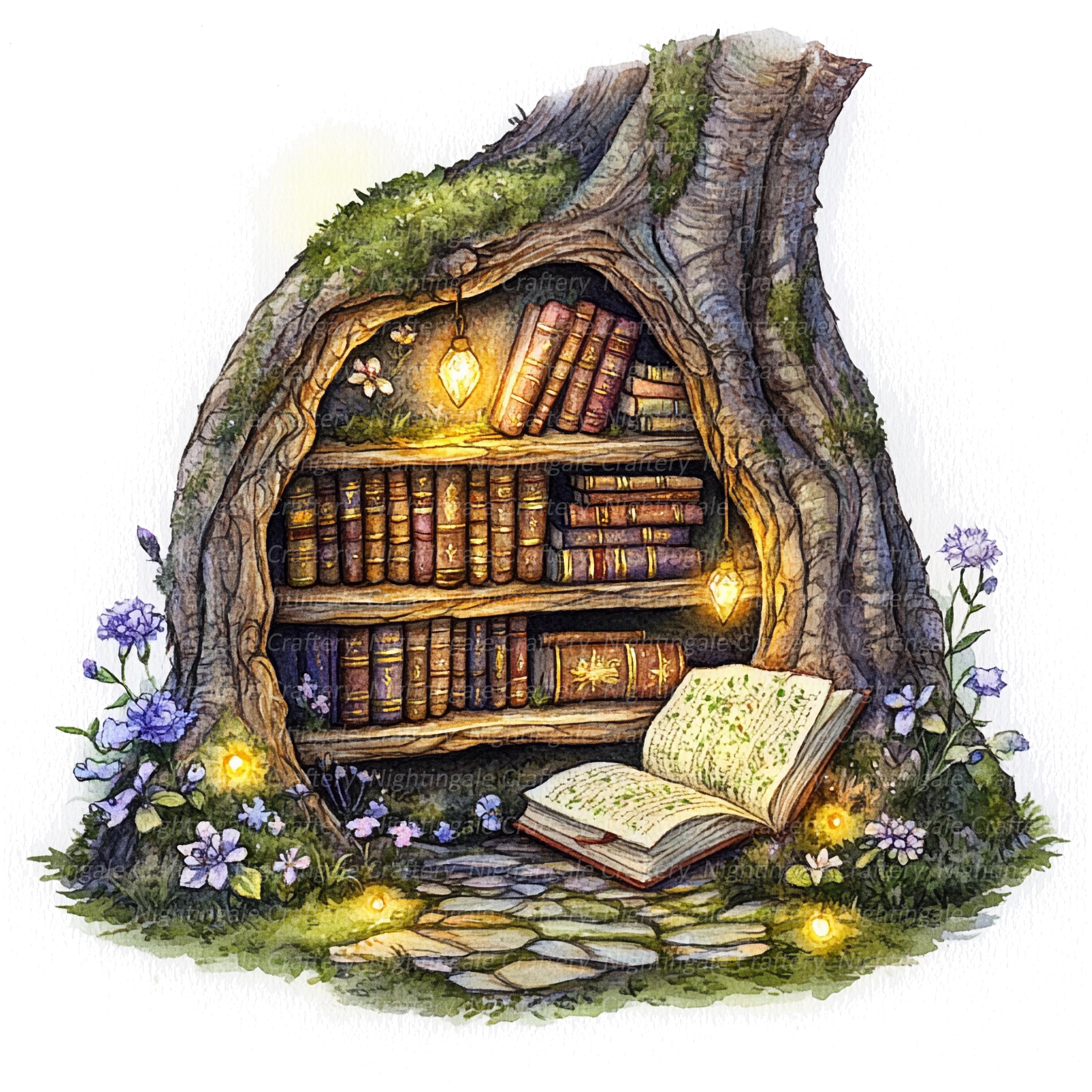 12 Fairy Library Clipart, Fairy Books Clipart, Printable Watercolor ...