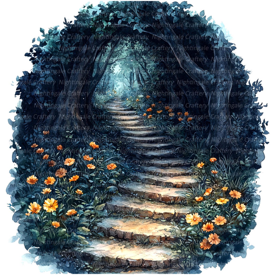 10 Enchanted Trail Clipart, Magic Forest, Printable Watercolor Clipart ...