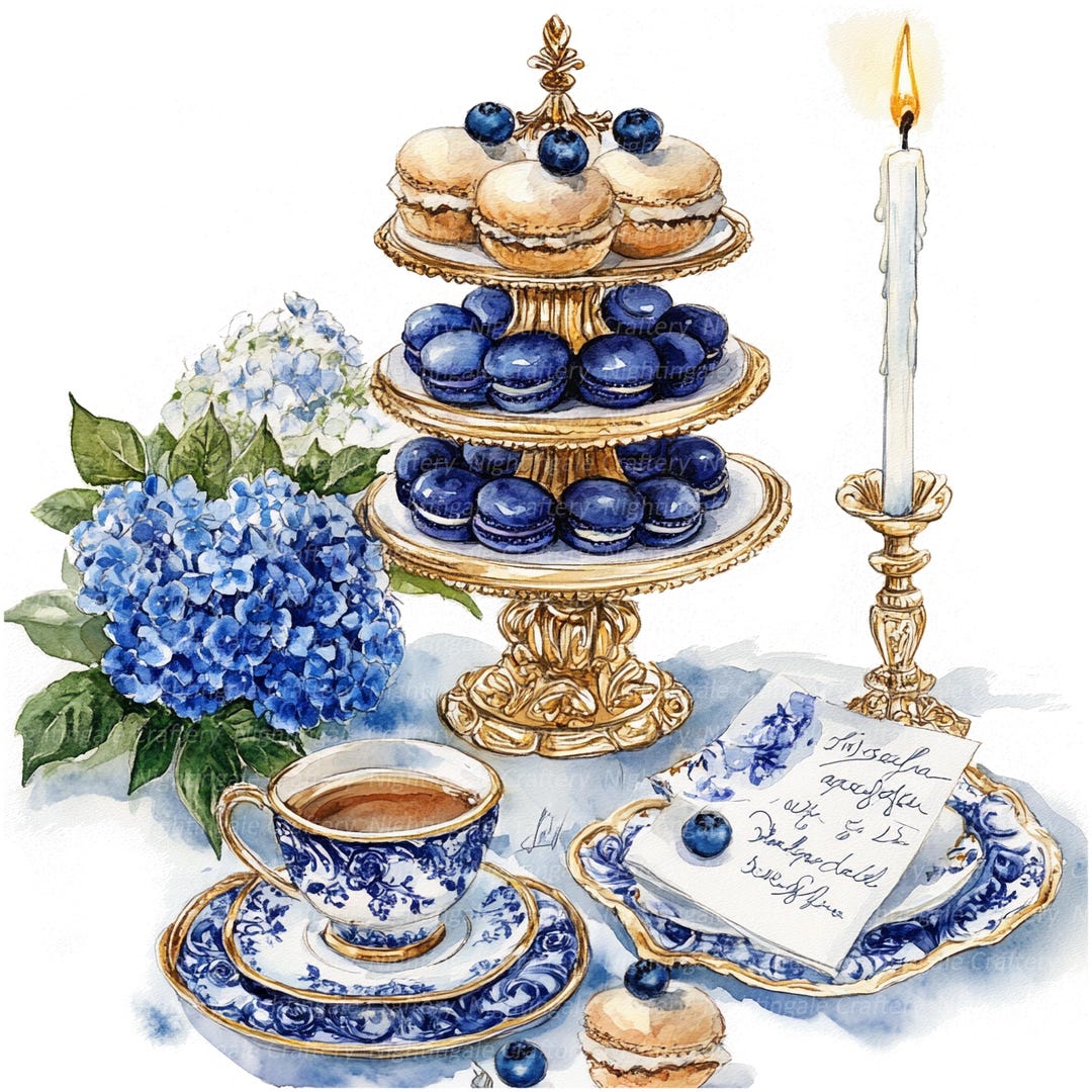 11 Romantic Parisian, Rococo Tea Party Clipart, Printable Watercolor ...