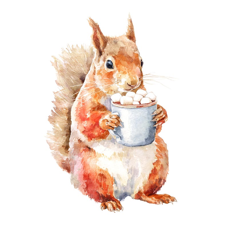 10 Squirrel and Cocoa Clipart, Mug Clipart, Printable Watercolor ...