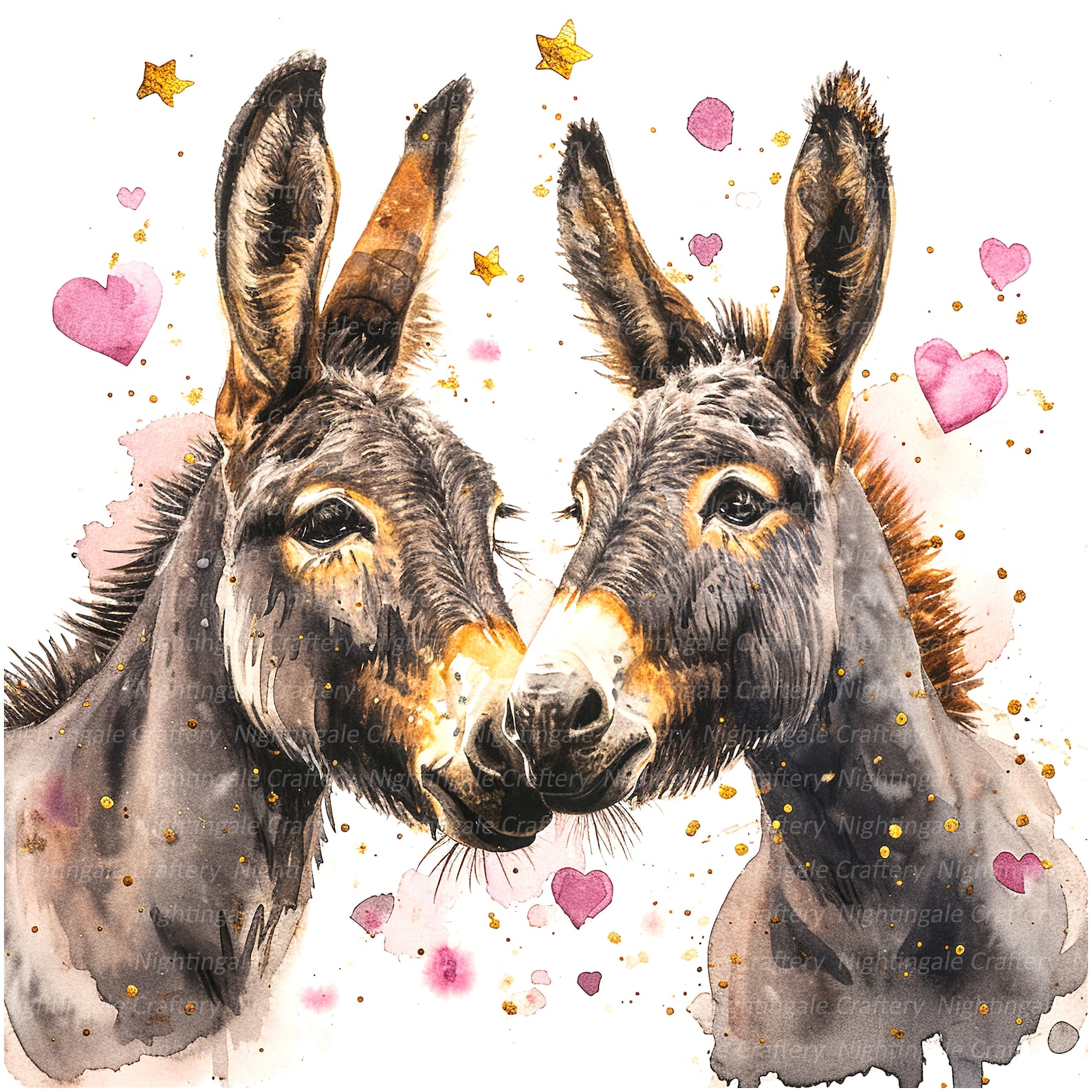 9 Romantic Donkey Couple Clipart, Donkey Love, Printable Watercolor ...