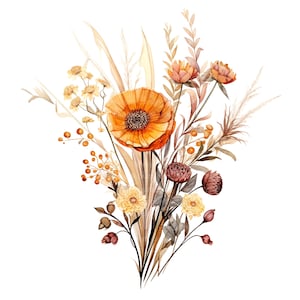 16 Autumn Flowers Clipart, Boho Flowers Clipart, Printable Watercolor ...