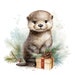 10 Christmas Otter Clipart, Cute Otter Clipart, Printable Watercolor ...