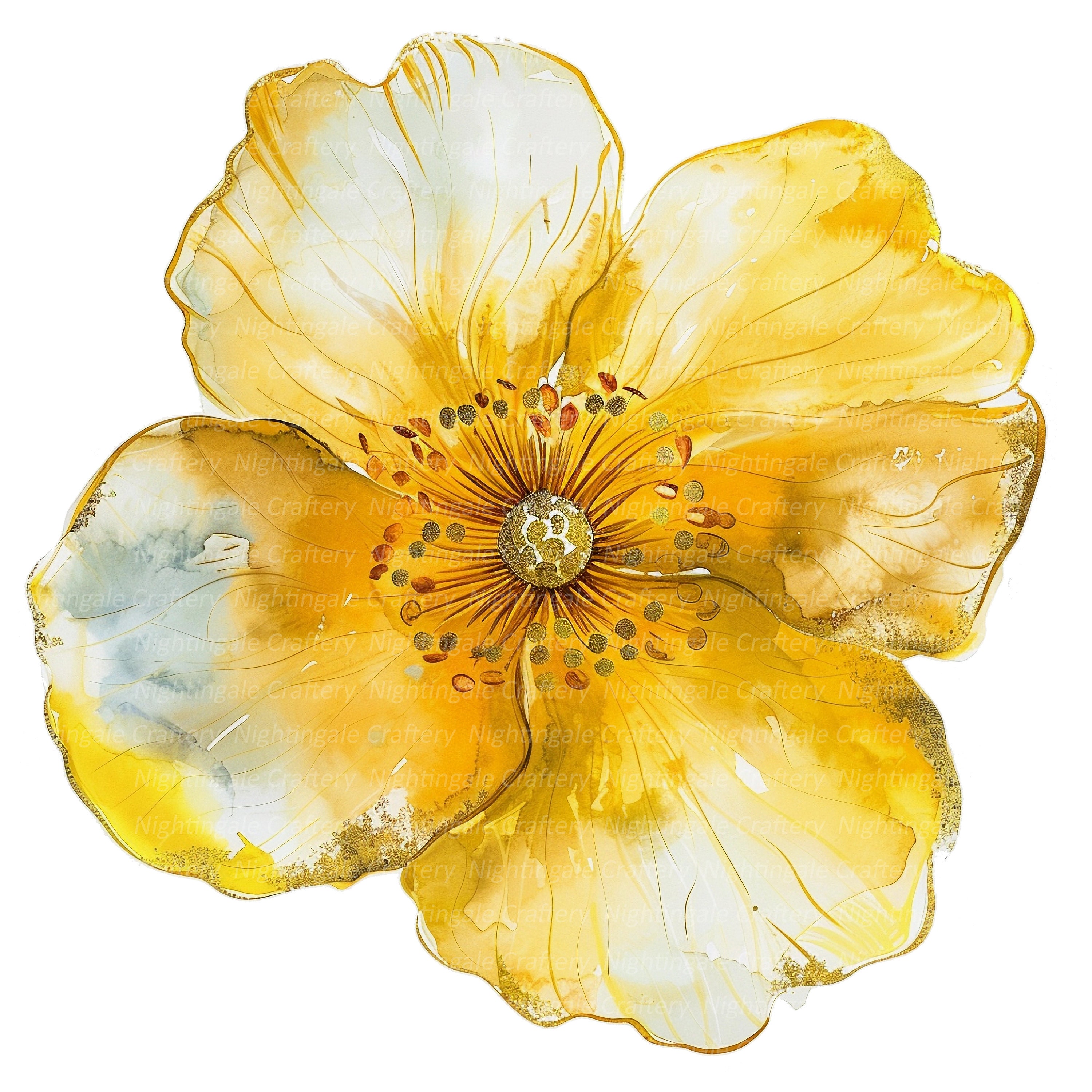 10 Abstract Flowers Clipart, Yellow Flower, Flowers Print, Printable ...