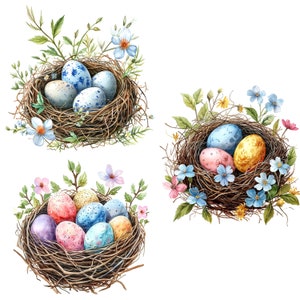 14 Nest With Easter Eggs Clipart, Easter Clipart, Printable Watercolor ...
