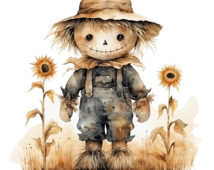 10 Scarecrows Clipart Bundle, PNG & JPG, Printable Patchwork Scarecrow ...