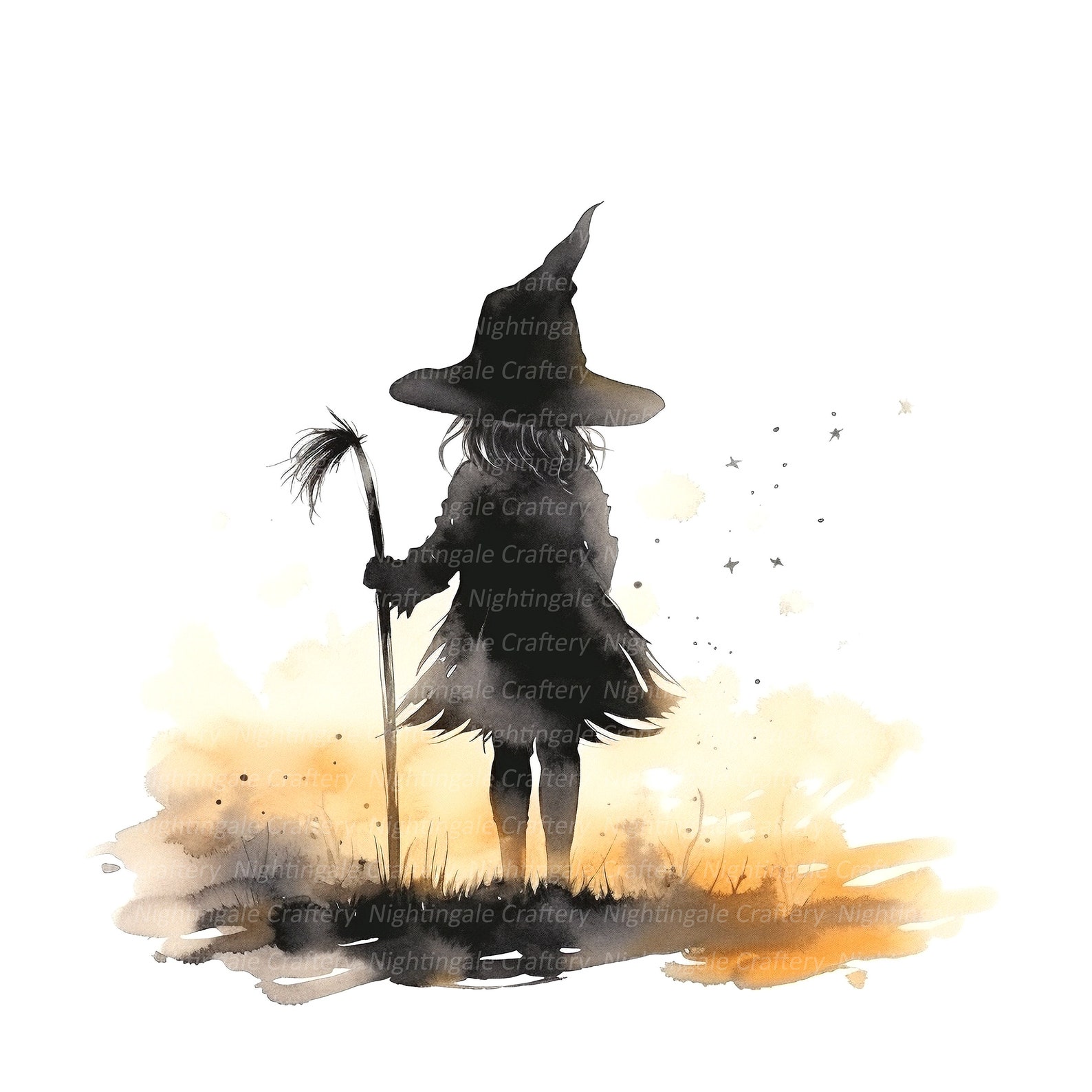12 Little Witch Clipart, Witch With Broom, Printable Watercolor Clipart ...
