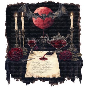 14 Vampire Midnight Tea Party, Dracula Clipart, Printable Watercolor ...