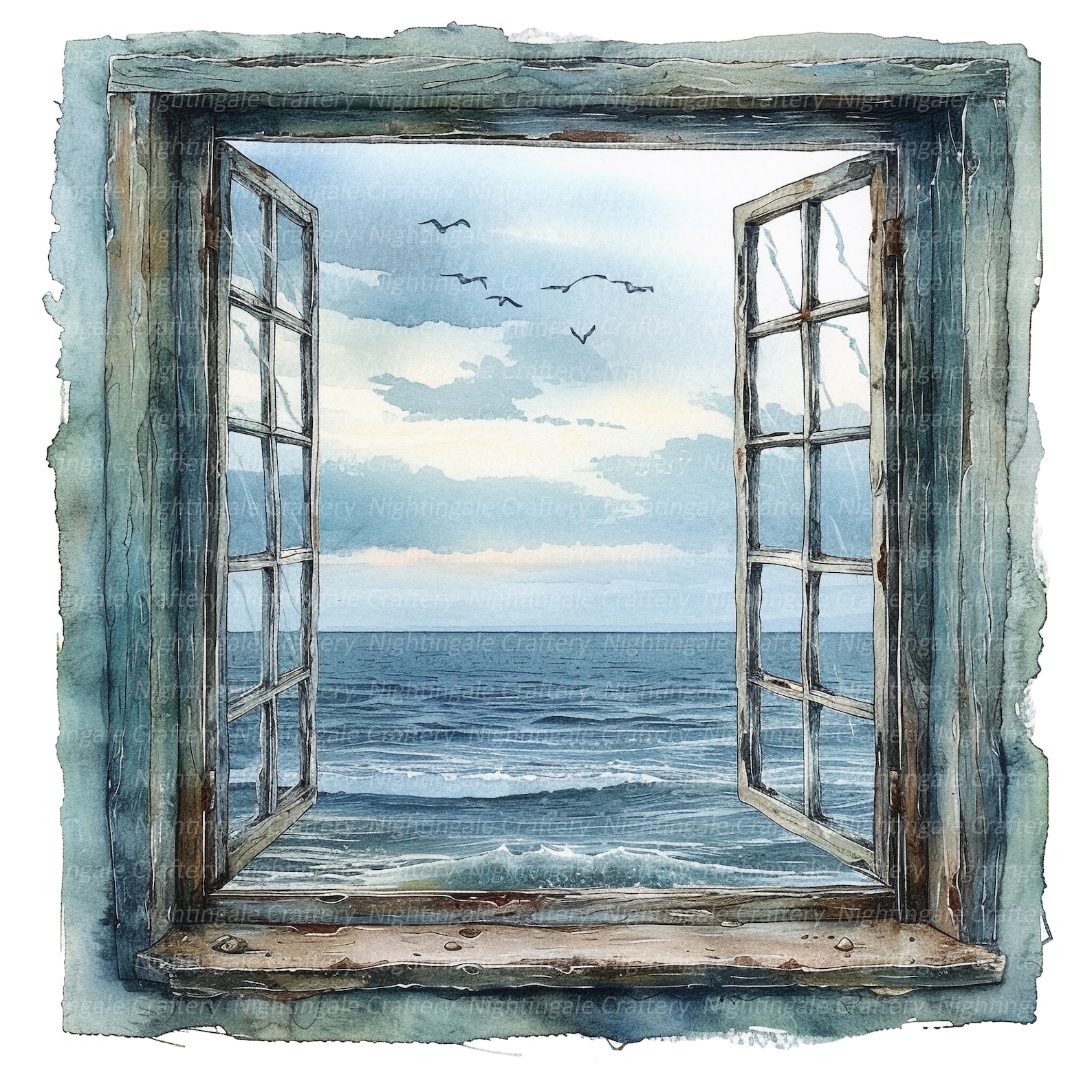 12 Window Ocean View Clipart, Window to Sea Clipart, Printable ...