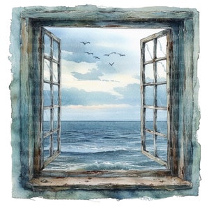 12 Window Ocean View Clipart, Window to Sea Clipart, Printable ...