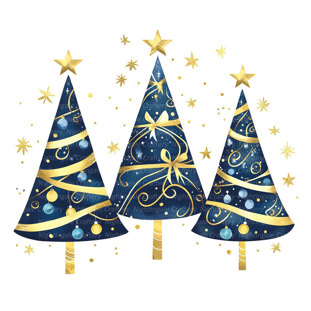 10 Christmas Trees Clipart, Christmas Card, Printable Watercolor ...
