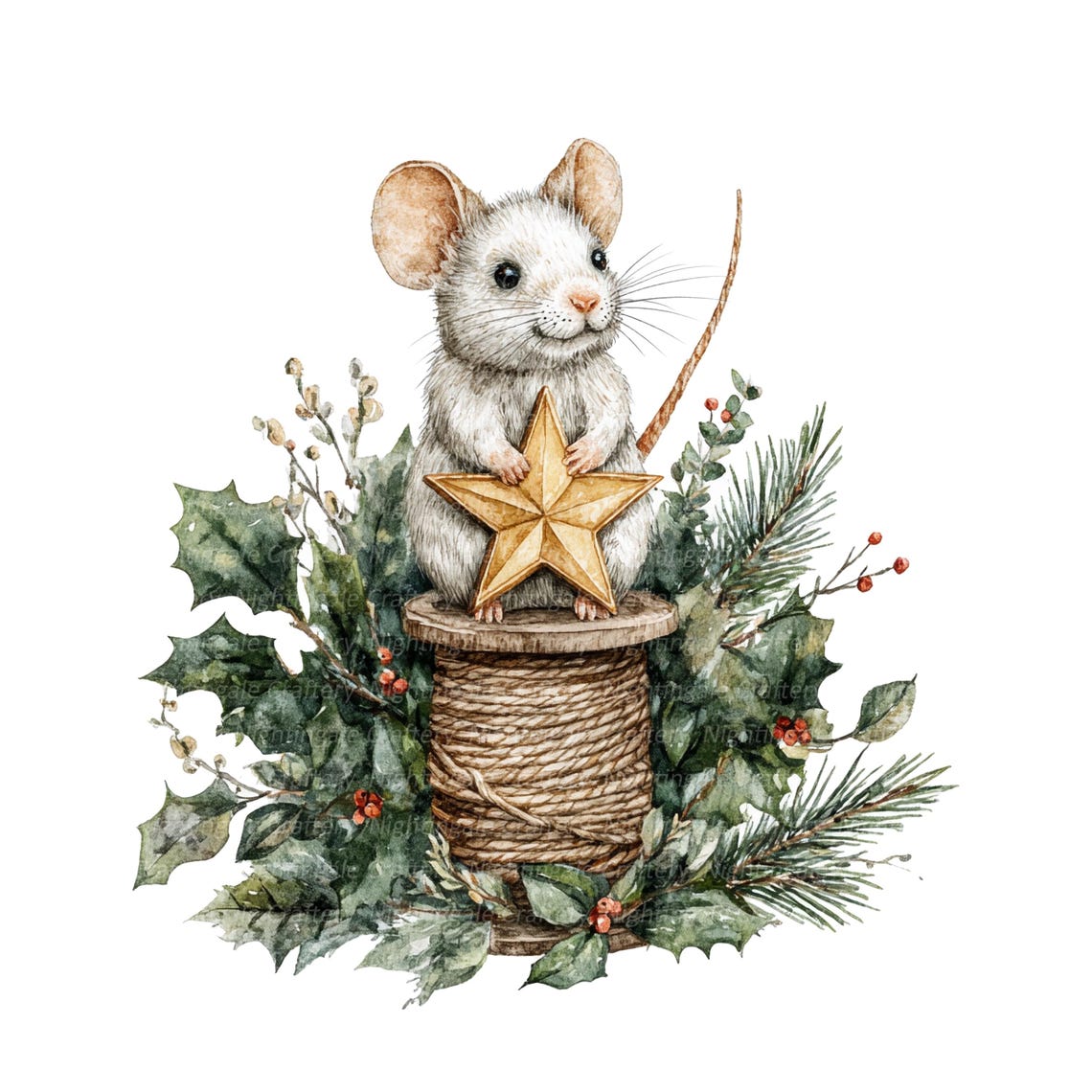 10 Christmas Mouse Clipart, Spool Clipart, Printable Watercolor Clipart ...