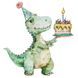 14 Cartoon Dinosaur Clipart, Dinosaur Birthday, Printable Watercolor ...