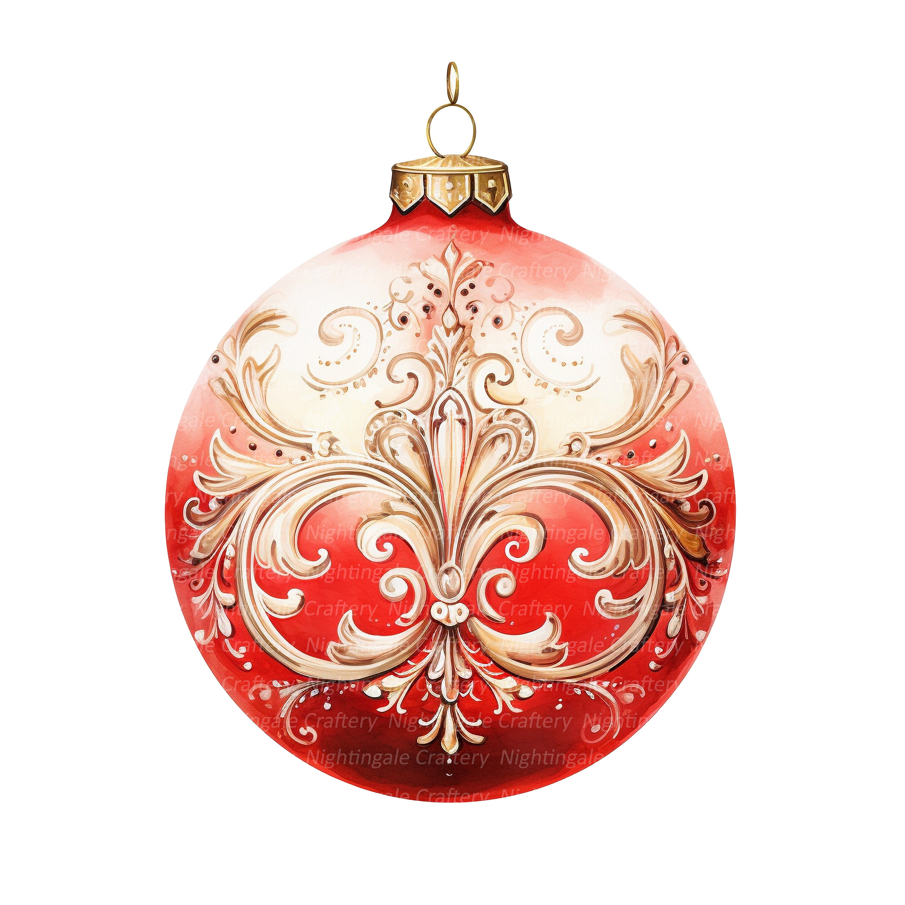 12 Red Bauble Clipart, Christmas Bauble Clipart, Printable Watercolor ...