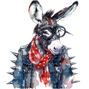 12 Donkey Punk Clipart, Punk Rock Clipart, Printable Watercolor Clipart ...