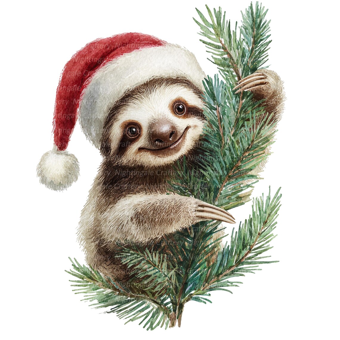 10 Christmas Sloth Clipart, Cute Sloth, Printable Watercolor Clipart ...