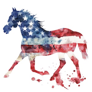 12 Patriotic Horse Clipart, USA Flag Clipart, Printable Watercolor ...