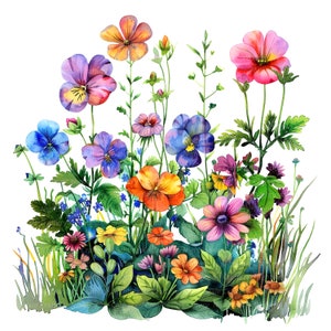 12 Spring Flowers Flowerbed Clipart Set 2, Printable Watercolor Clipart ...