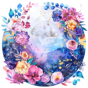 12 Floral Decor Circle Set 3, Florals, Digital Clipart, Watercolor ...