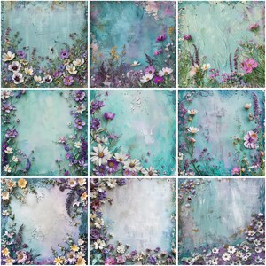18 Teal Purple Vintage Floral Papers, 12 X 12 Digital Paper Pack, Junk ...