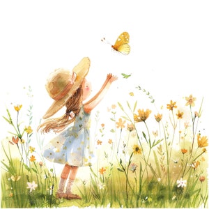 10 Girl and Butterfly Clipart, Little Girl, Printable Watercolor ...