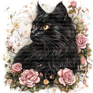 10 Floral Cats, Cats Clipart, Cat in Roses, Printable Watercolor ...