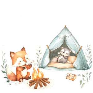 8 Animals Camping Clipart, Nursery Clipart, Printable Watercolor ...