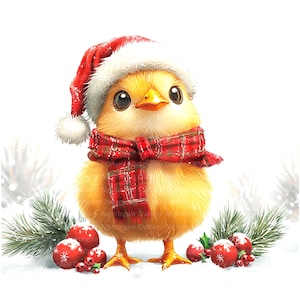 10 Christmas Chick Clipart, Christmas Card, Printable Watercolor ...