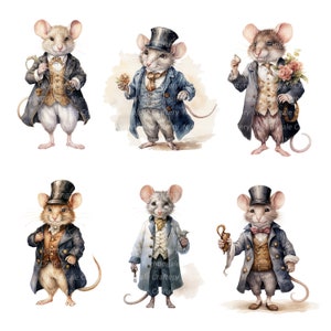 16 Victorian Vintage Mouse Clipart, Mice Clipart, Printable Watercolor ...