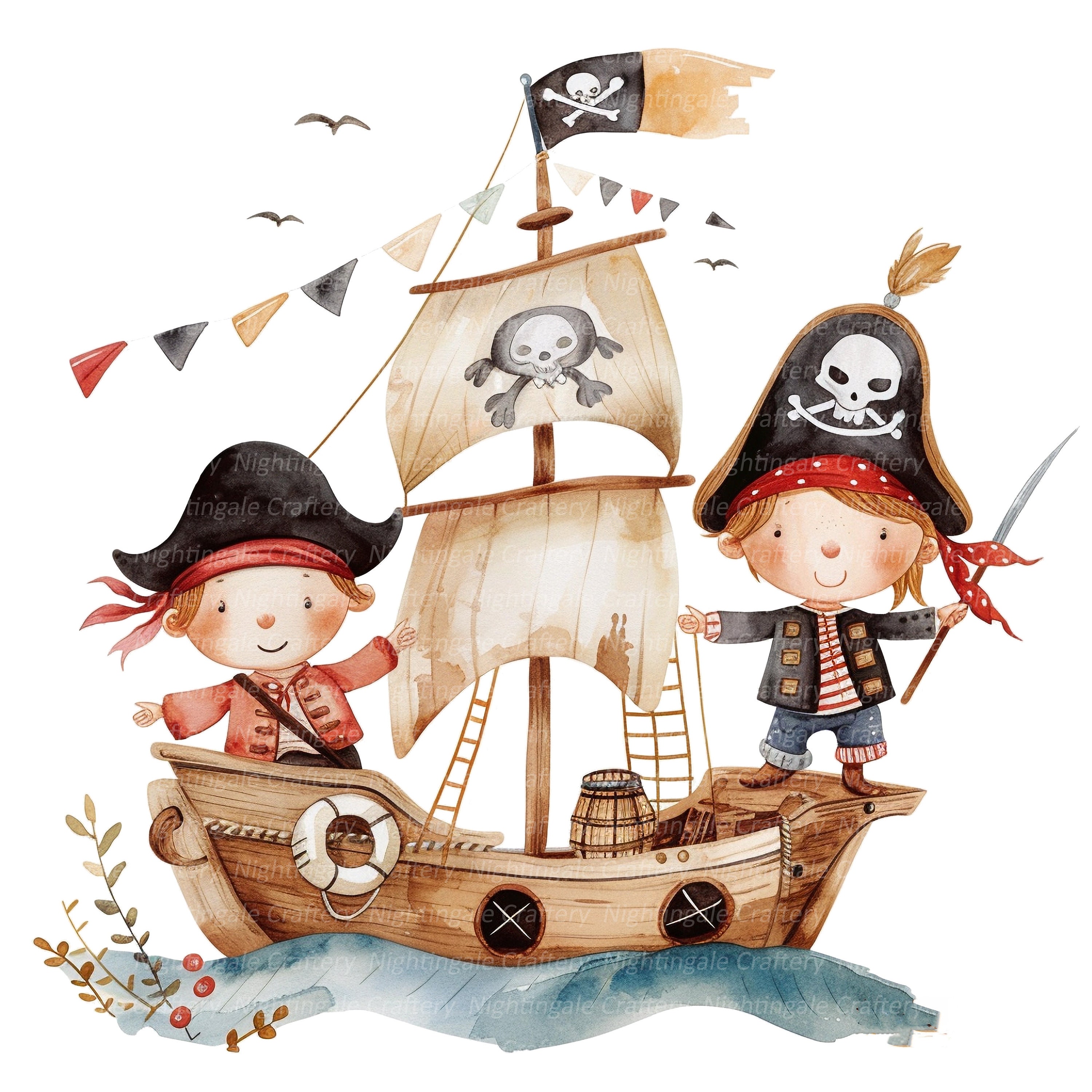 10 Pirates Party Clipart, Cartoon Pirates Print, Printable Watercolor ...