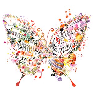 12 Butterfly Music Notes Clipart, Wall Print, Printable Watercolor ...