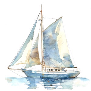 10 Sailing Boat Clipart, Sailing Yacht Print, Printable Watercolor ...
