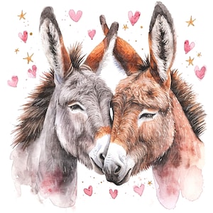 9 Romantic Donkey Couple Clipart, Donkey Love, Printable Watercolor ...